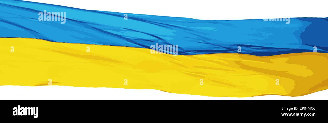 Ukrainian national flag disperses in the wind. Flag of Ukraine on white ...