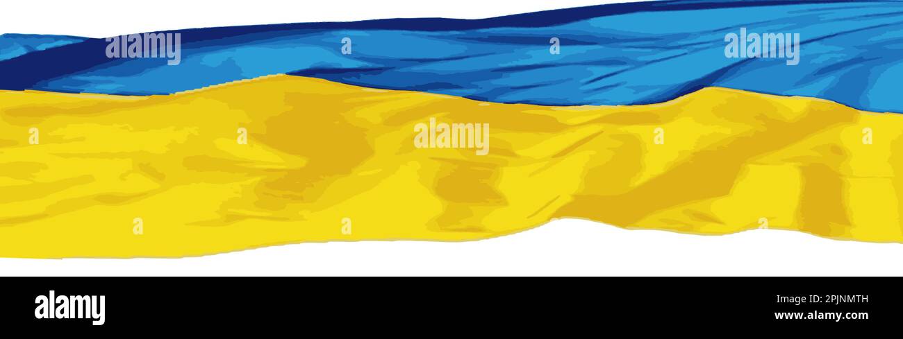 Ukrainian national flag disperses in the wind. Flag of Ukraine on white ...