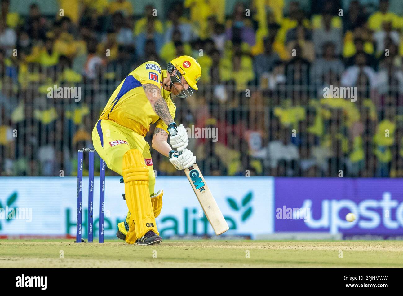 Ben Stokes of Chennai Super Kings plays a shotduring the Indian Premier ...