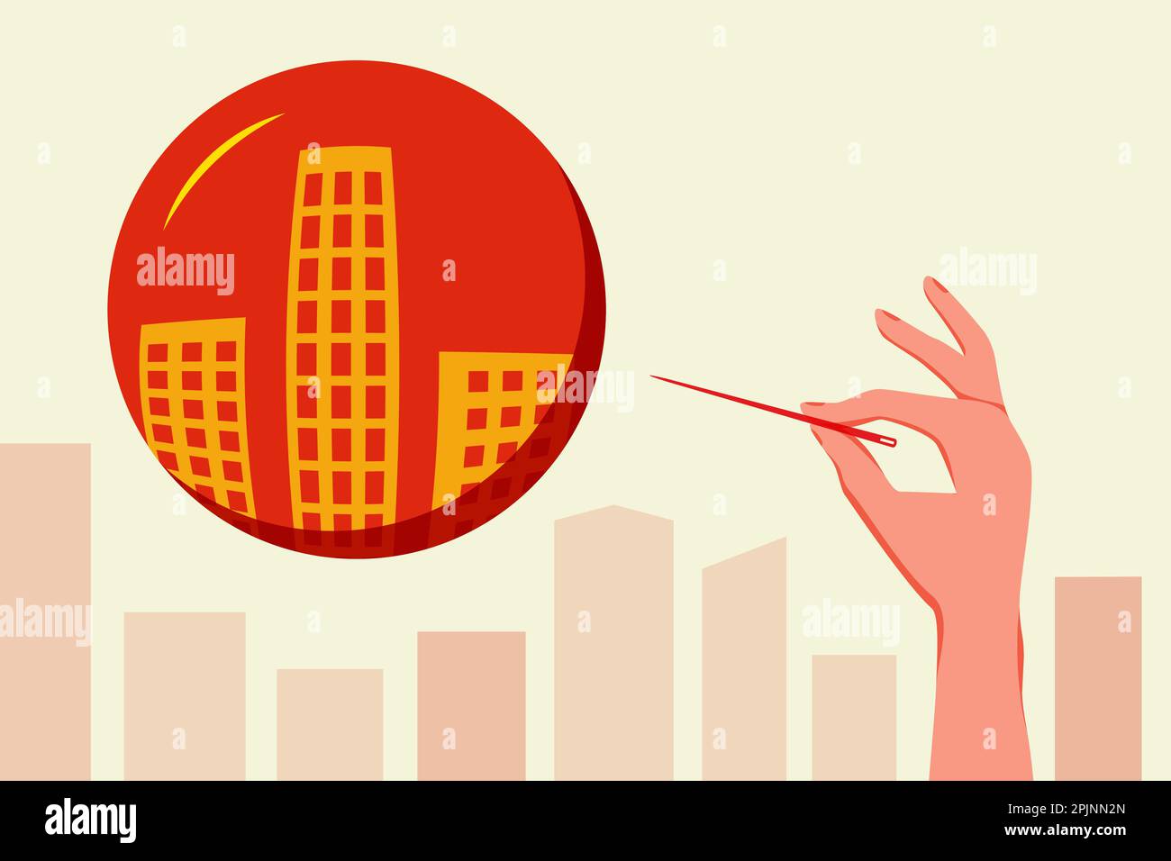 Chinese real estate crisis concept. Red Balloon with buildings inside ... Chinese real estate crisis concept. Red Balloon with buildings inside ...