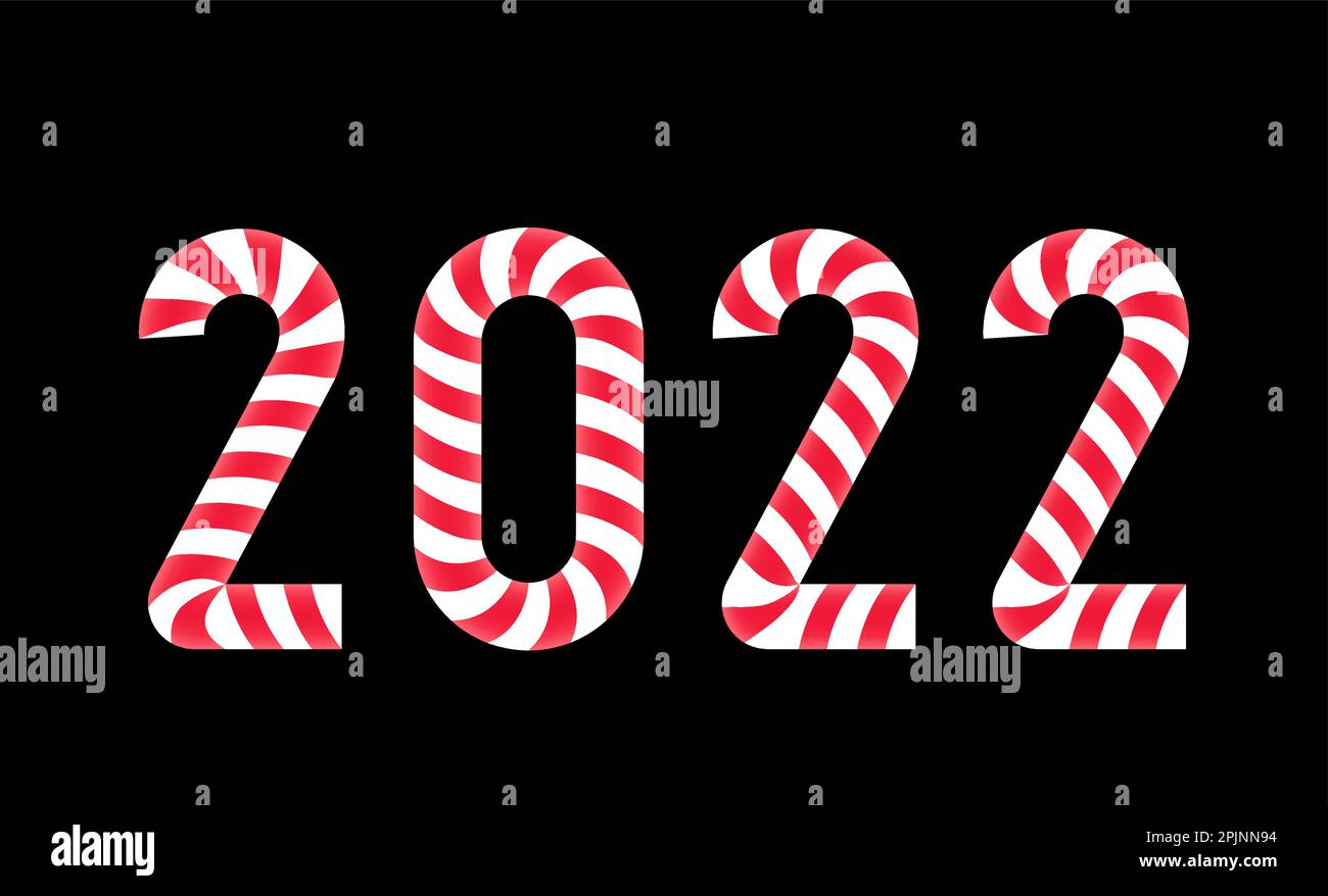 2022 new year numbers. 2022 numbers as candies or candy canes. New year ...