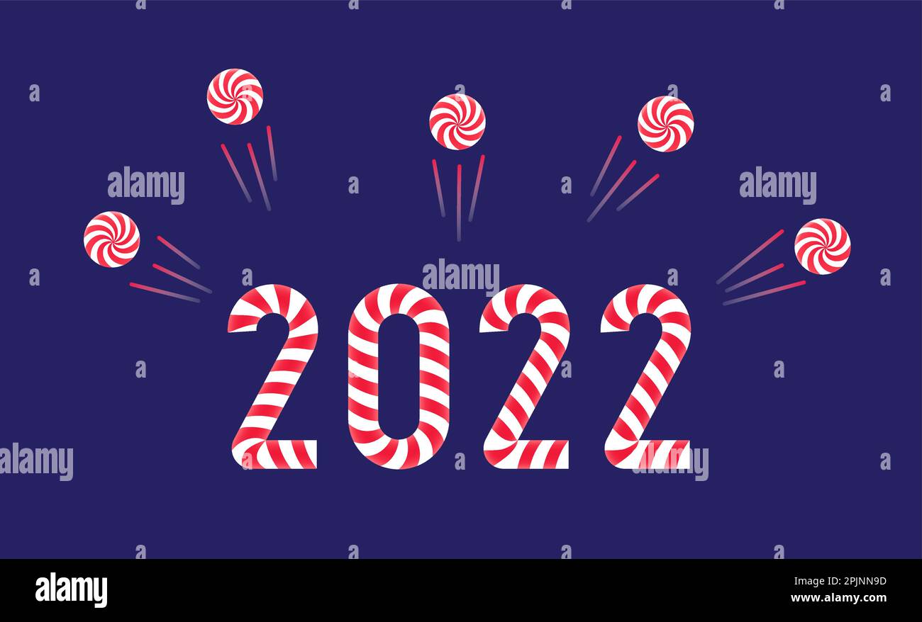 2022 new year numbers. 2022 numbers as candies or candy canes. Circle ...