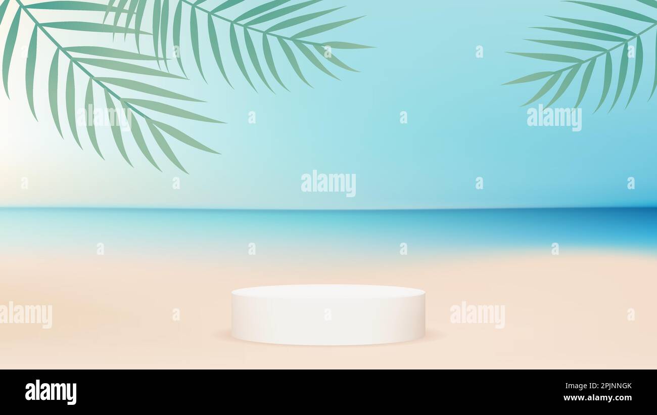 Single cylinder platforms or pedestals on ocean background. Tropical ...