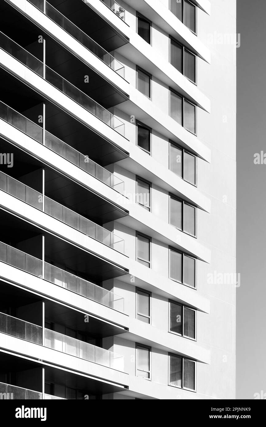 Facade detail in black & white. Wood Wharf, London, United Kingdom ...