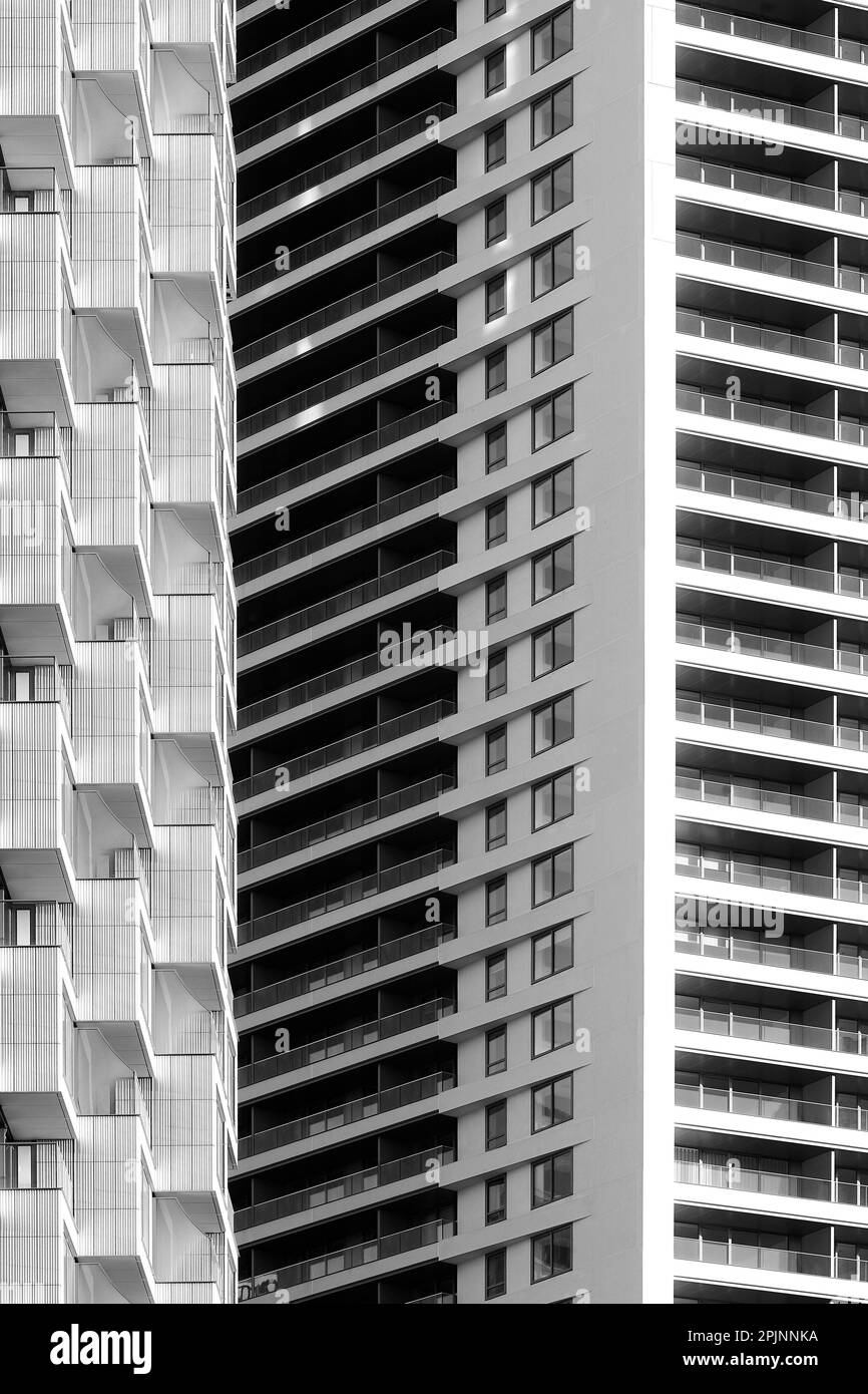 Facade detail in black & white. Wood Wharf, London, United Kingdom ...