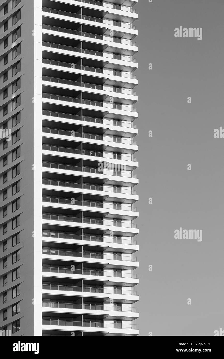 Facade detail in black & white. Wood Wharf, London, United Kingdom ...