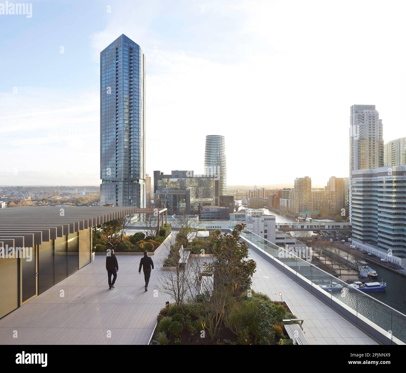 Rooftop garden of 8 Water Street building. Wood Wharf, London, United ...