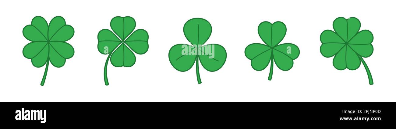 Clover leaf icons collection. Set of four and three leaf clovers. Lucky ...