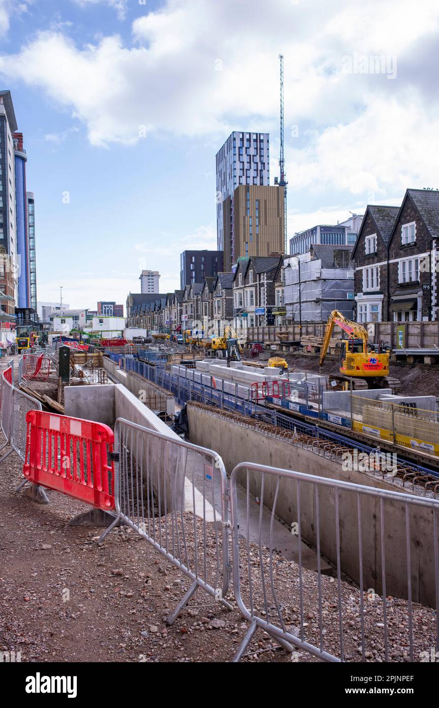 CARDIFF, WALES - APRIL 01: A general view of construction work on ...