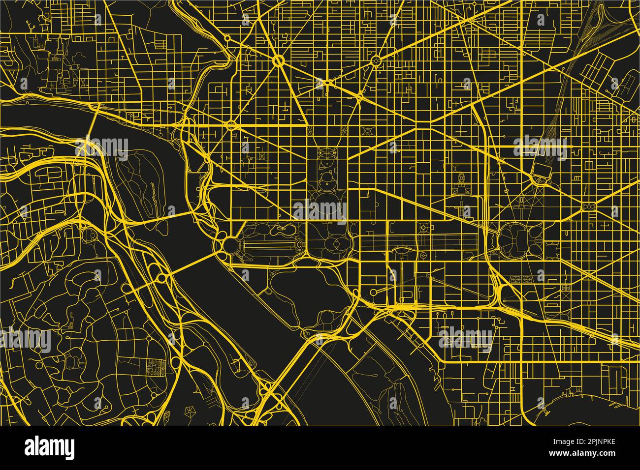 Black and yellow vector city map of Washington, D.C. with well organized separated layers Stock ...