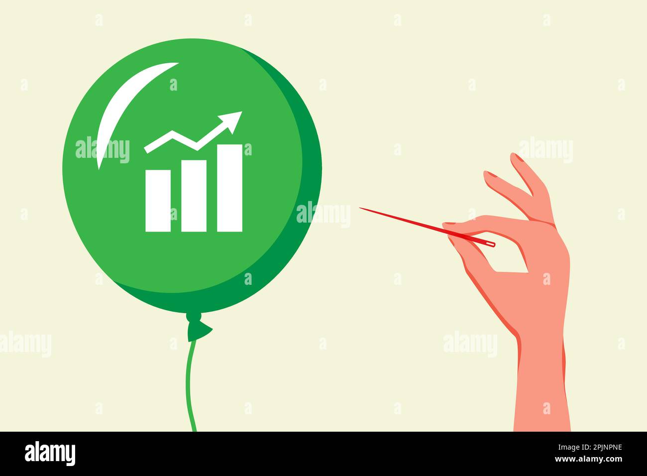 Financial market bubble concept. Hand holding needle and trying to ...