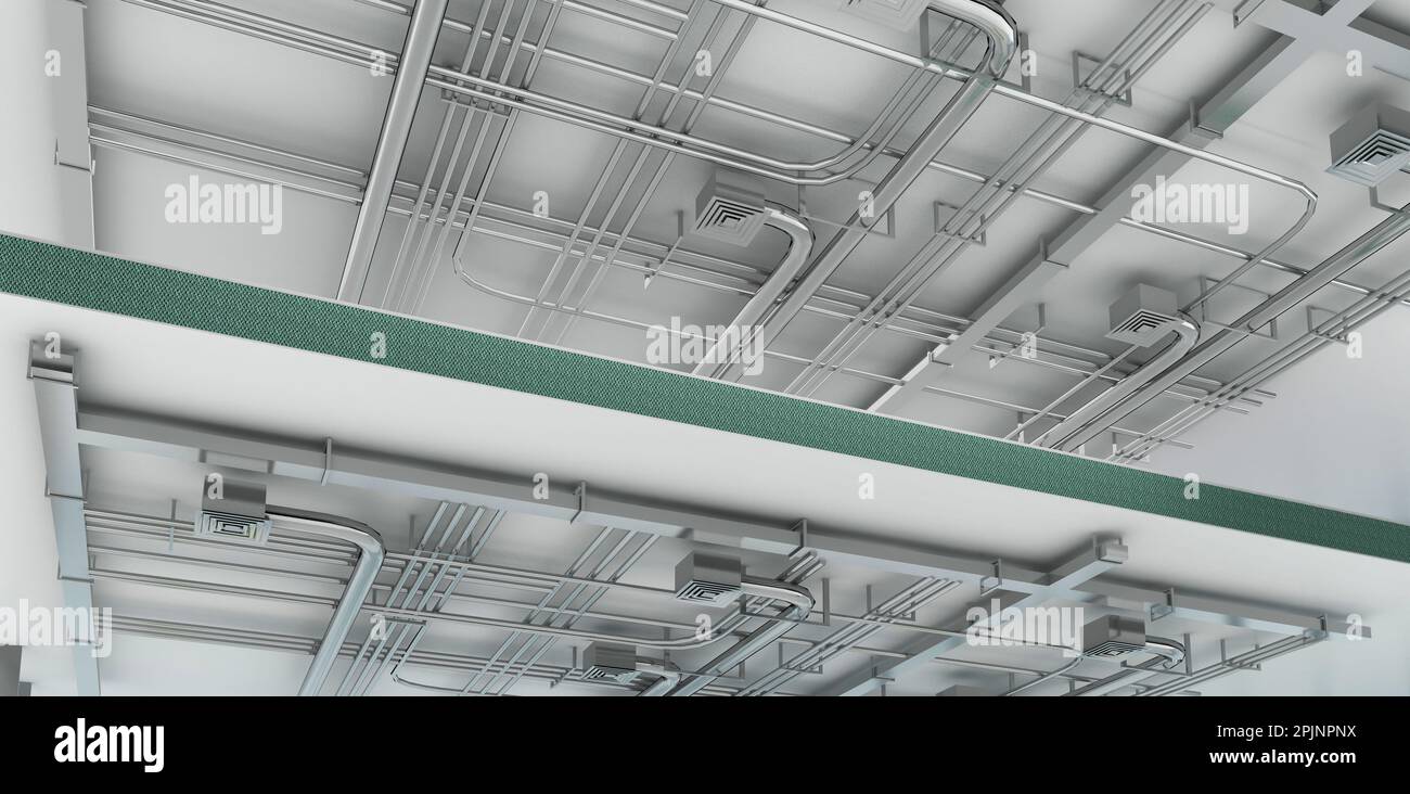 ventilation system on the ceiling close up. 3d rendering Stock Photo ...