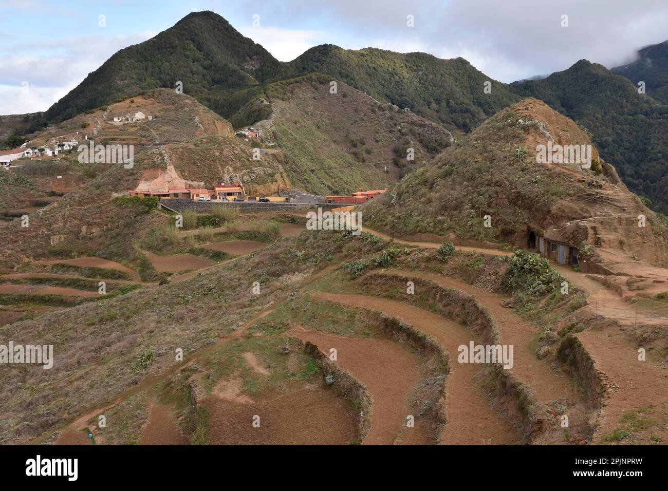 Cave houses and terraced fields in the Anaga mountains, Chinamada ...