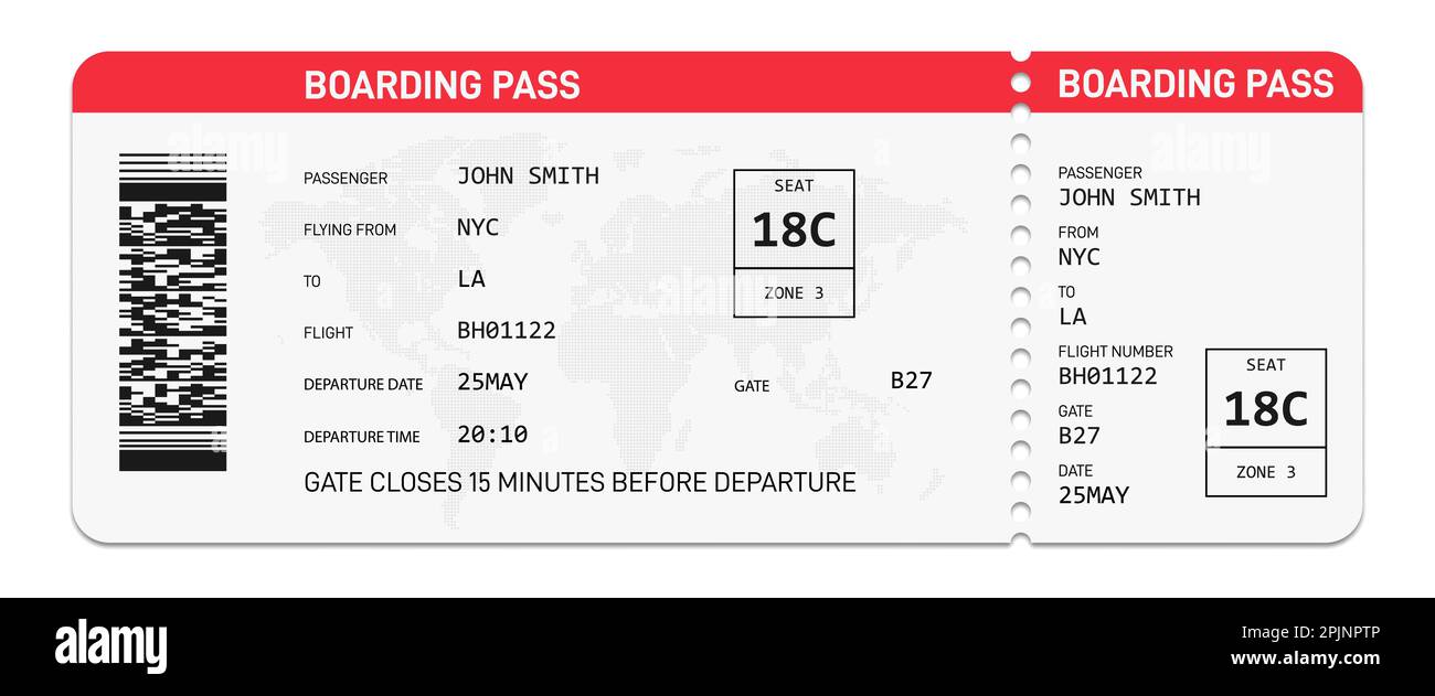 Boarding pass template. Airline ticket. Plane ticket. Realistic airline ...