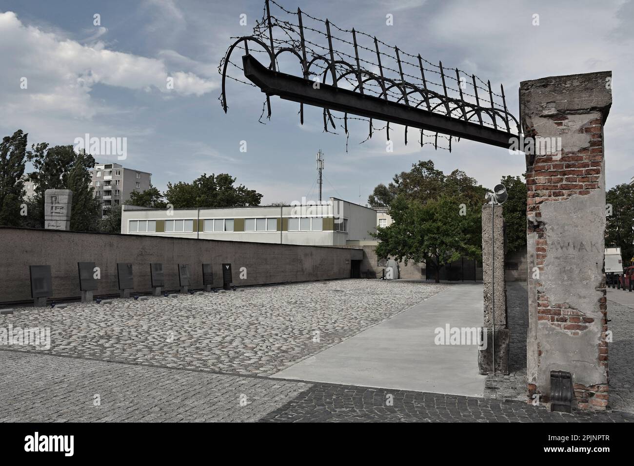 Warsaw Poland, remains of the gate entrance into Pawiak prison, which ...