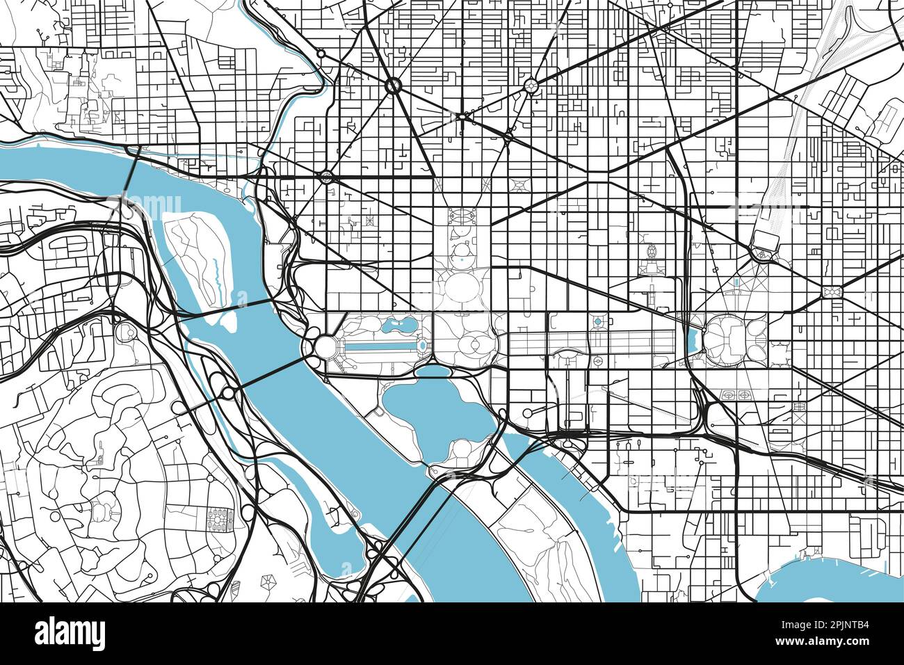 Black and white vector city map of Washington, D.C. with well organized separated layers Stock ...