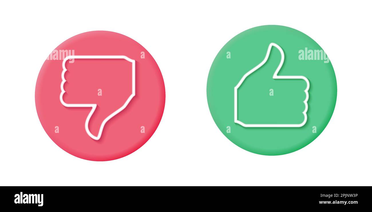 Like and dislike button. Red and green circle button. Hand with thumbs ...