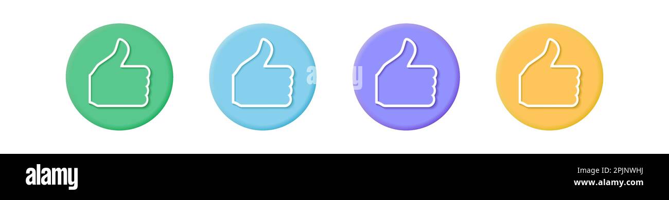 Like 3d button. Green, blue, purple and yeollow circle button. Hand ...