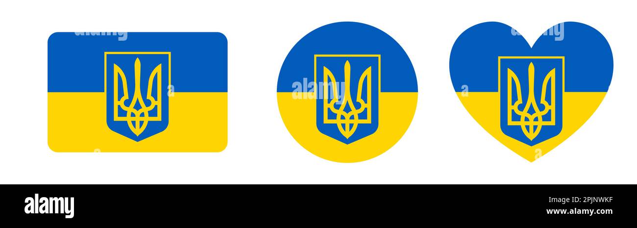 Set of ukrainian symbols - flag, circle, square, heart. Coat of arms of ...
