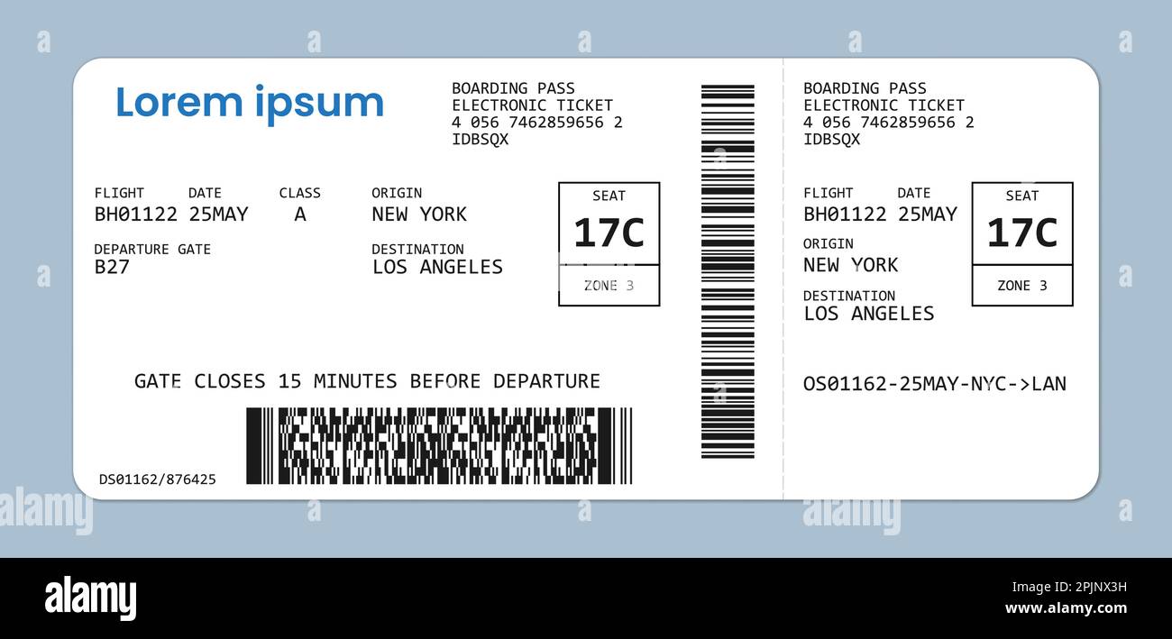 Boarding pass template. Airline ticket. Plane ticket. Realistic airline ...
