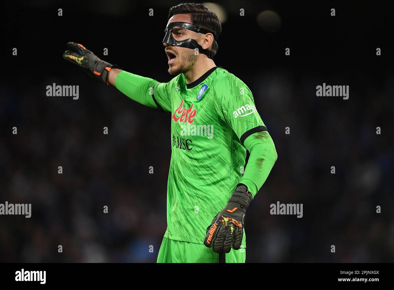 Alex Meret of SSC Napoli with a protective mask during the Serie A ...