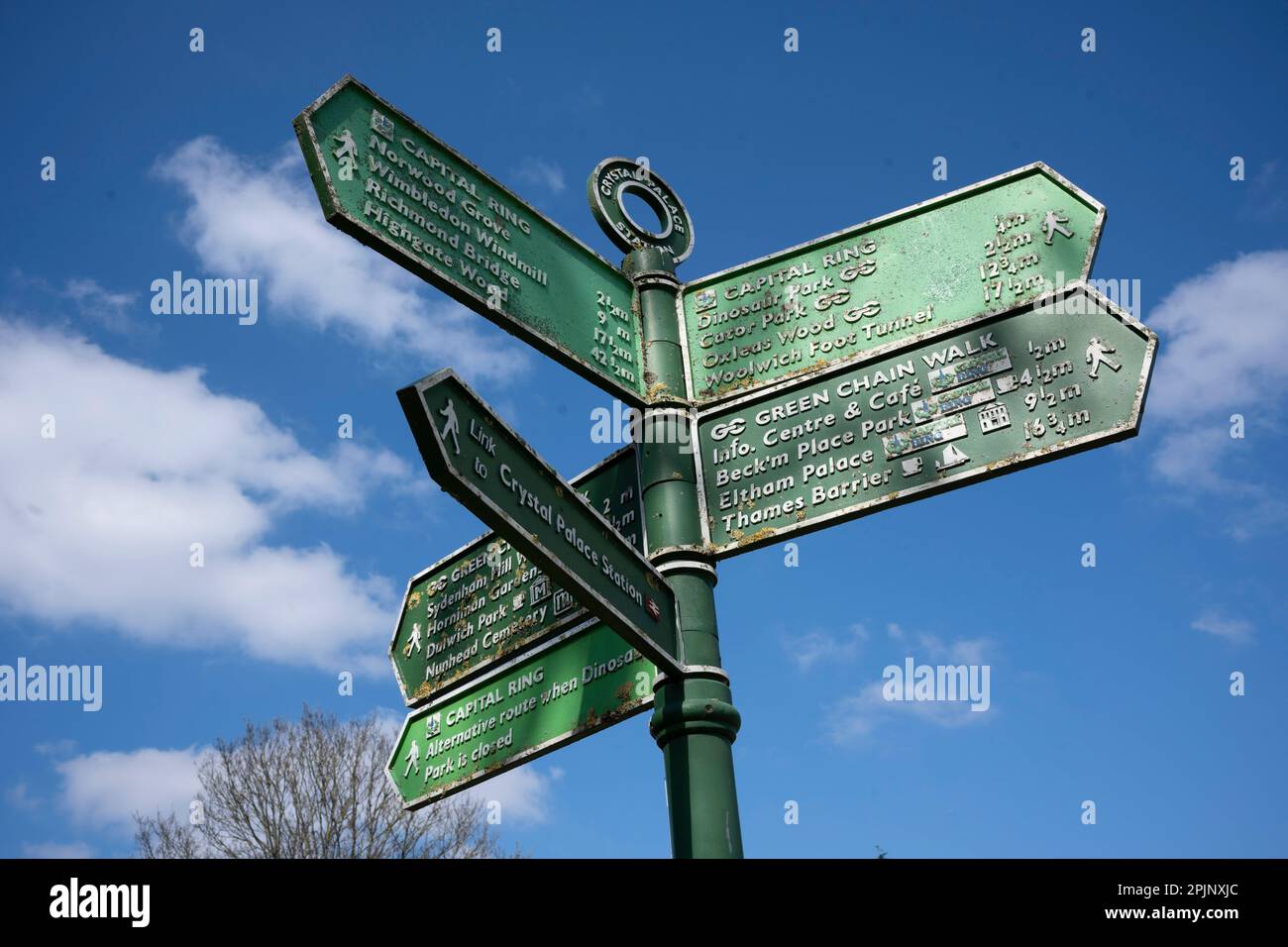 A signpost points to various walking destinations along south London's ...