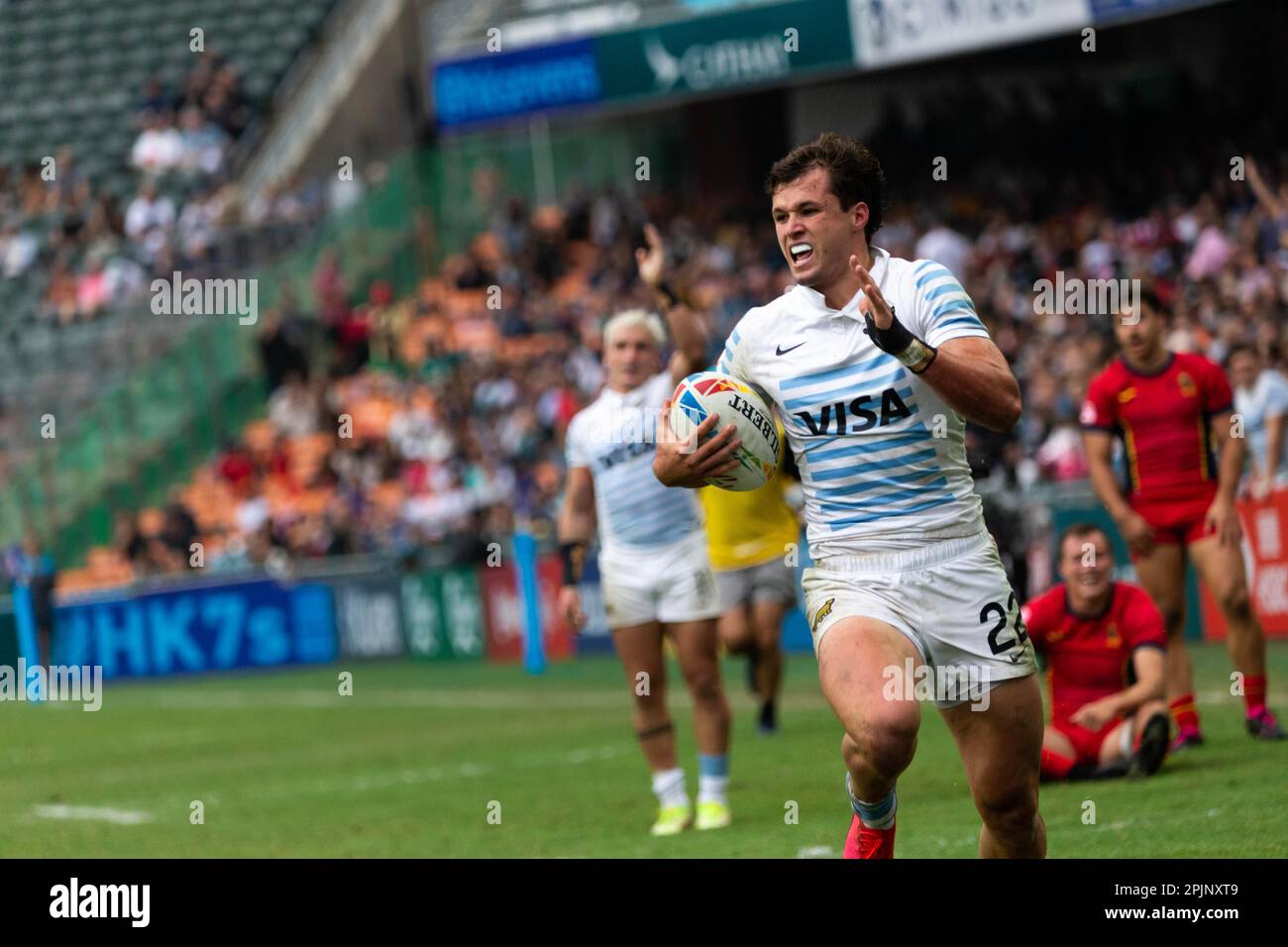 Hong Kong, China. 02nd Apr, 2023. Tomas Elizalde (#22) of Team Argentina made a successful try ...