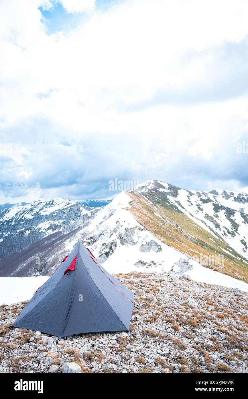 (Selective focus) Stunning view of a camping tent placed on the top of ...