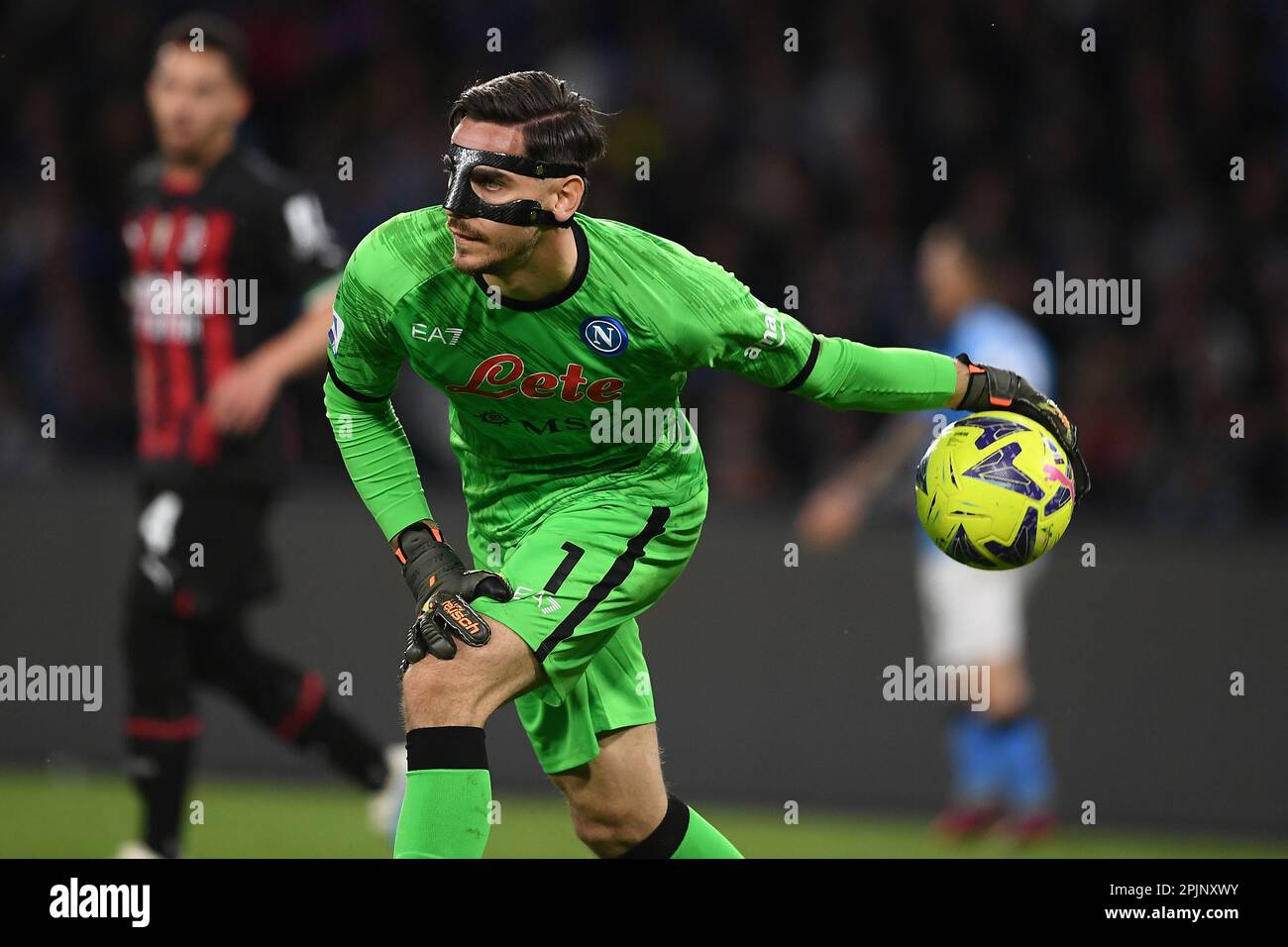 Alex Meret of SSC Napoli with a protective mask during the Serie A ...