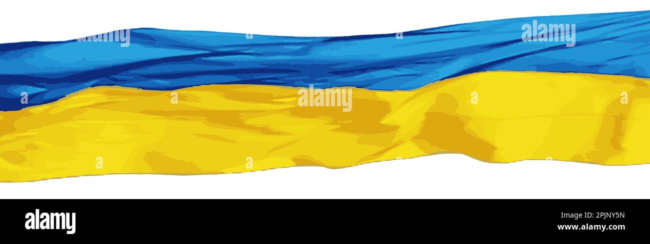 Ukrainian national flag disperses in the wind. Flag of Ukraine on white ...