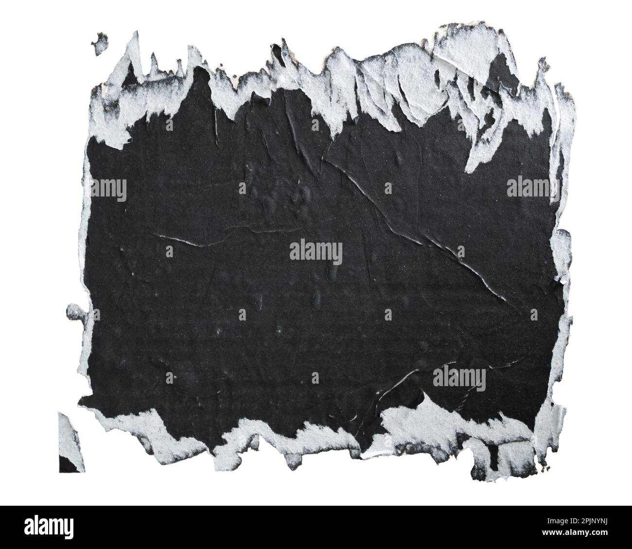 Torn black paper poster isolated on white background with clipping path ...