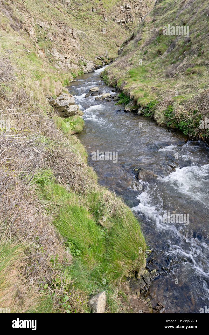 Devon-Cornwall border Marsland Mouth on the South West Coast Path Stock ...