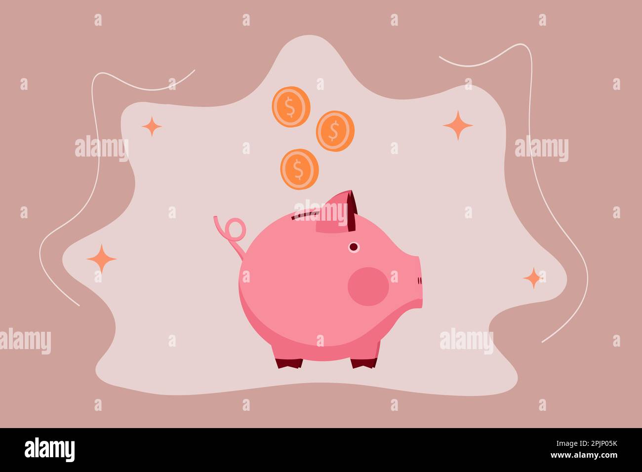 Piggy bank with falling coin inside the slot. Outline piggy bank symbol ...