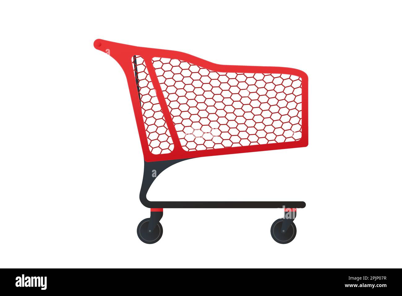 Plastic supermarket pushcart. Side view of realistic shopping cart or ...