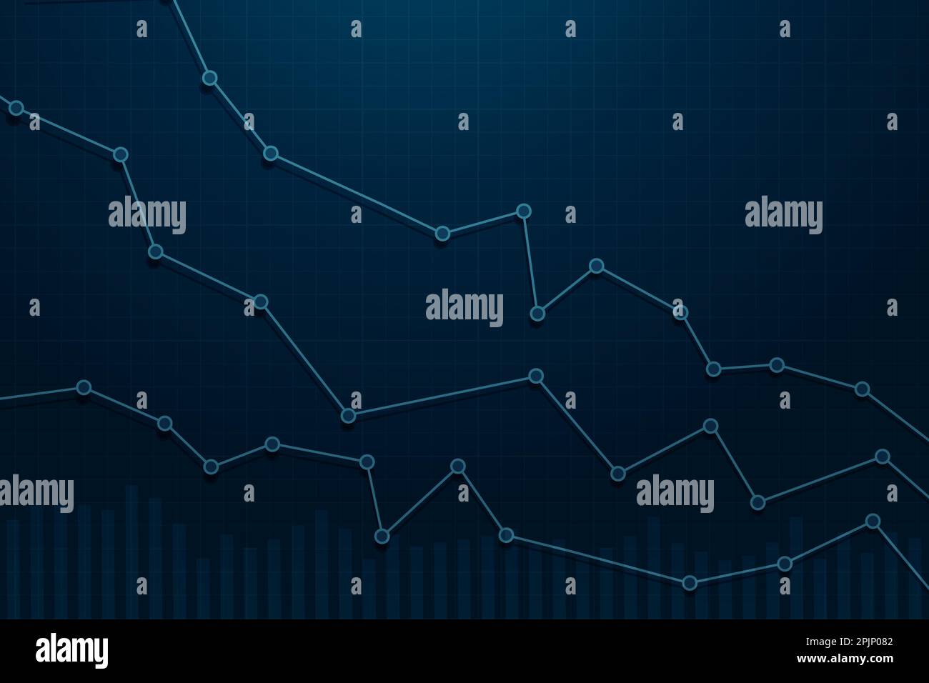 Futuristic chart or graph on dark background. Decreasing stock market ...