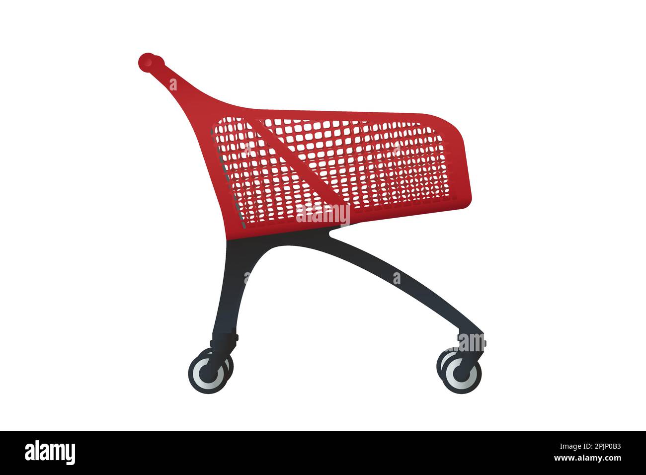 Plastic supermarket pushcart. Side view of realistic shopping cart or ...