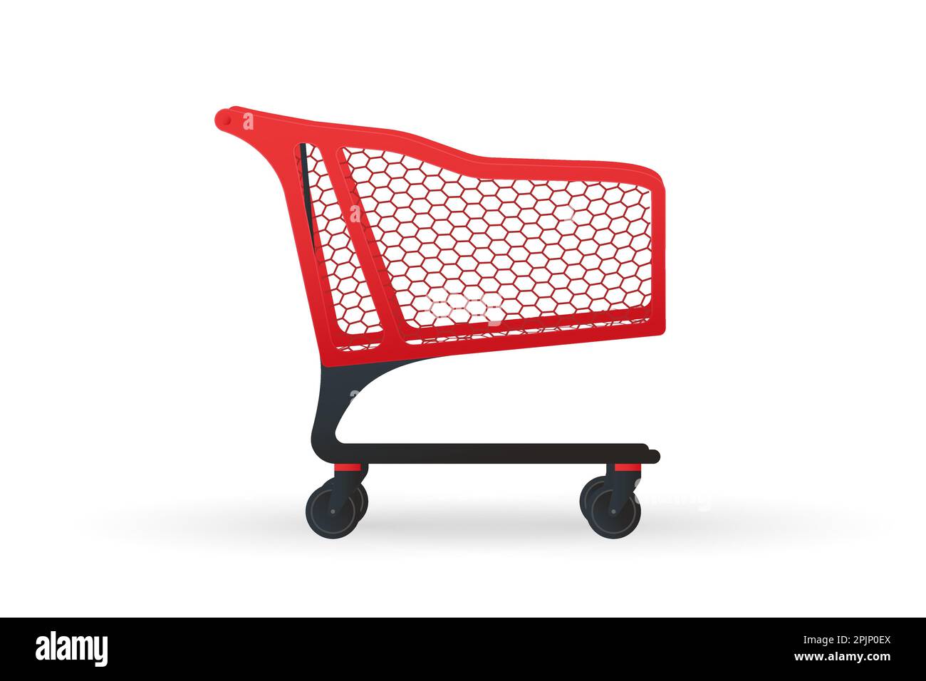 Plastic supermarket pushcart. Side view of realistic shopping cart or ...