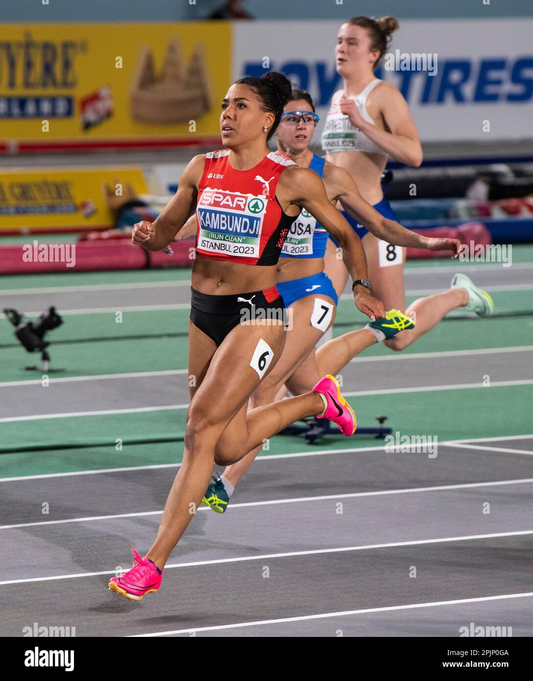 Mujinga Kambundji of Switzerland competing in the women’s 60m heats at ...