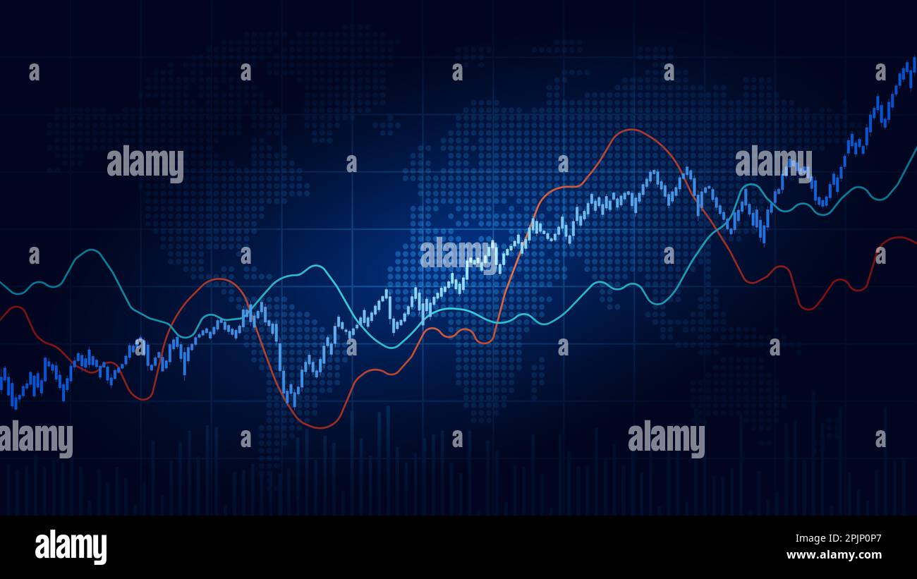 World stock market index graph. Candlestick chart, line graph and bar chart. Stock market growth ...
