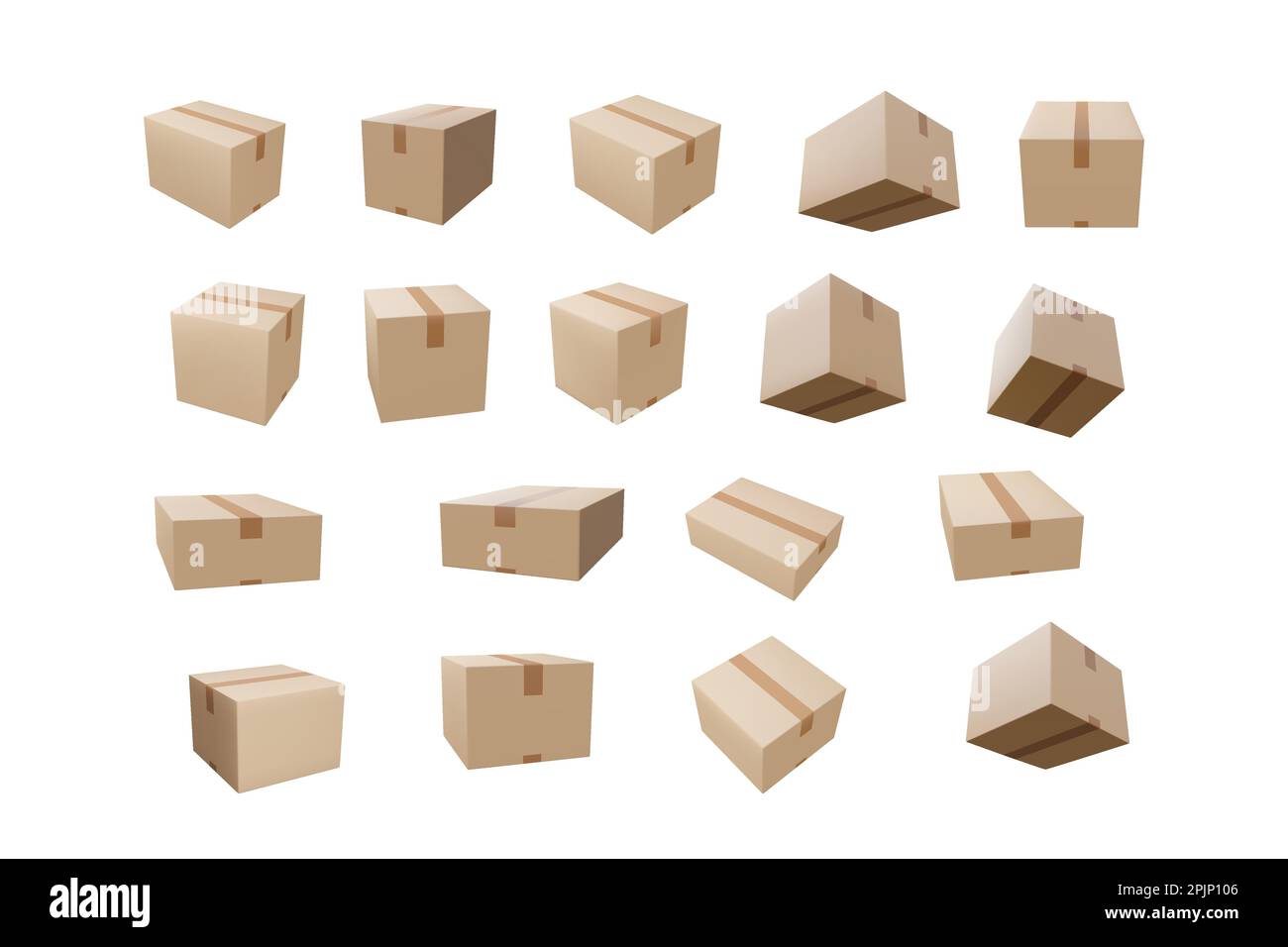 Delivery box set on isolated background. Cardboard or carton realistic ...