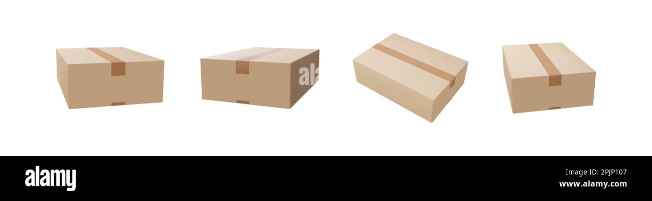 Delivery box set on isolated background. Cardboard or carton realistic ...