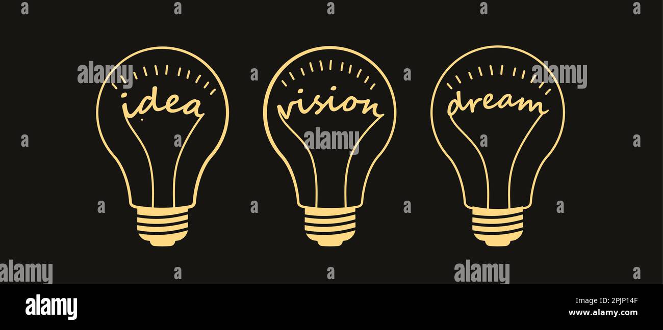 Set of light bulbs. Idea, vision, dream word as glower inside the light ...