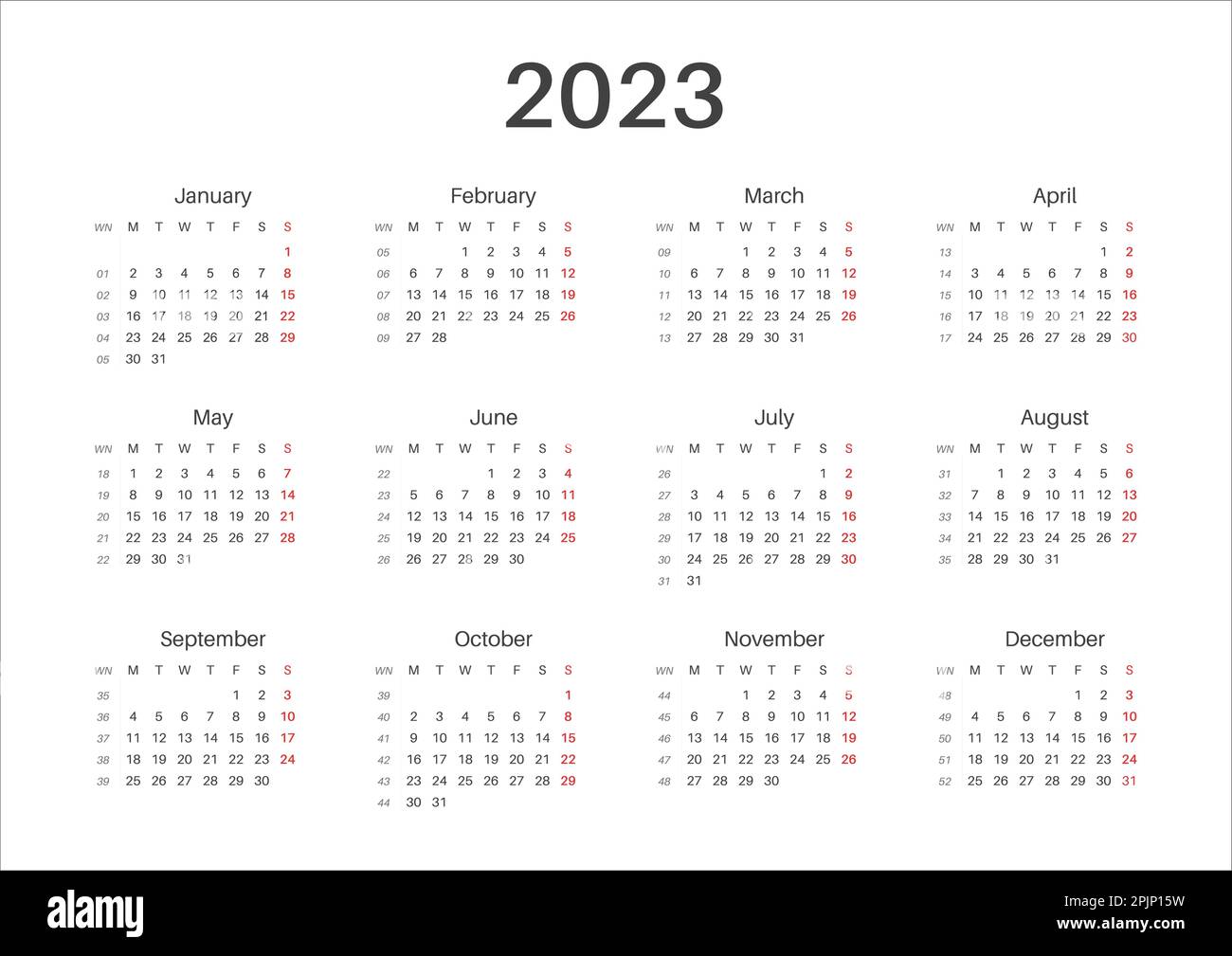 2023 year calendar. Month calendar. a4 horizontal size. Printable ...