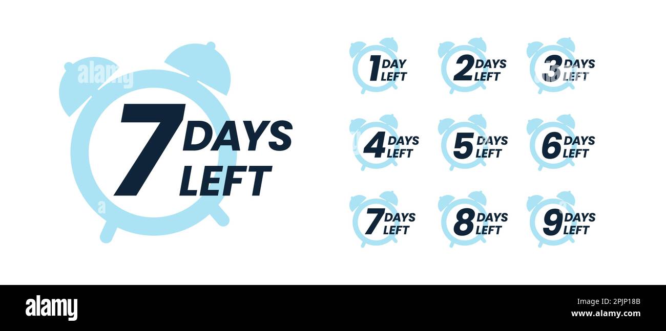 Days countdown banner. Web banner with alarm clock, numbers and days left text. Set of last ...