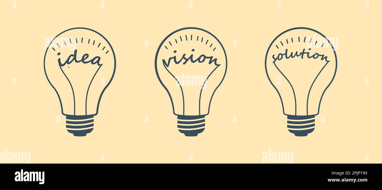 Set of light bulbs. Idea, vision, solution word as glower inside the ...