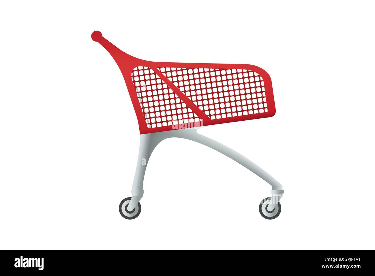 Plastic supermarket pushcart. Side view of realistic shopping cart or ...
