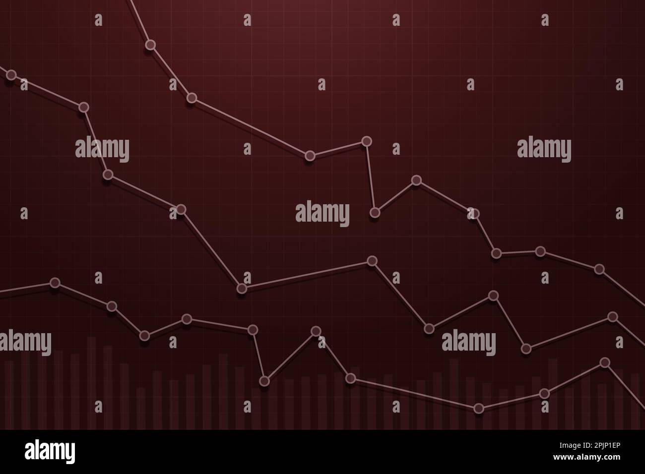 Futuristic chart or graph on dark background. Decreasing stock market ...