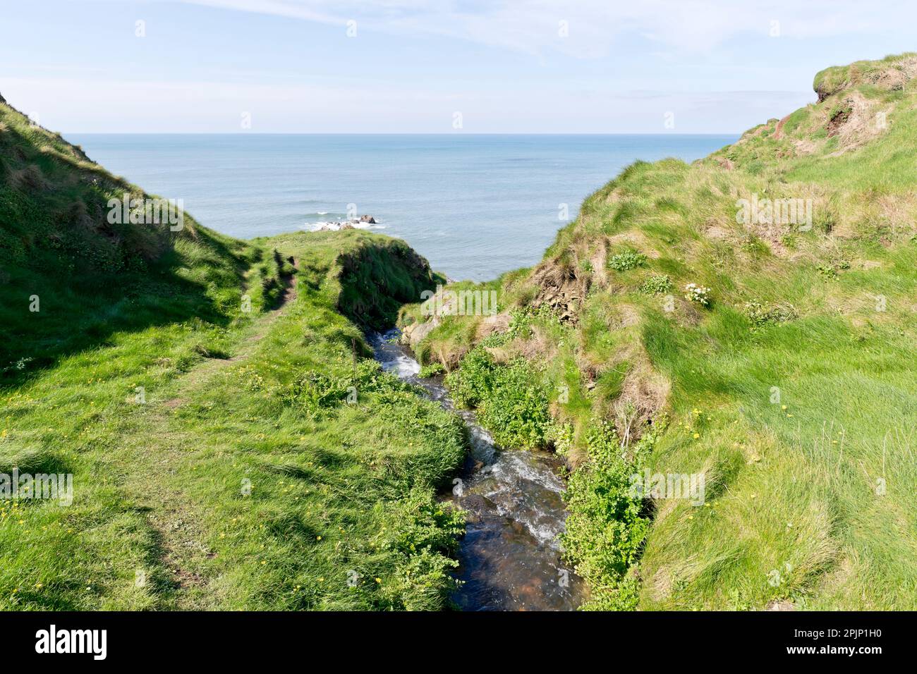 Stream running into the Atlantic Ocean, Litter Mouth, Cornwall Stock ...