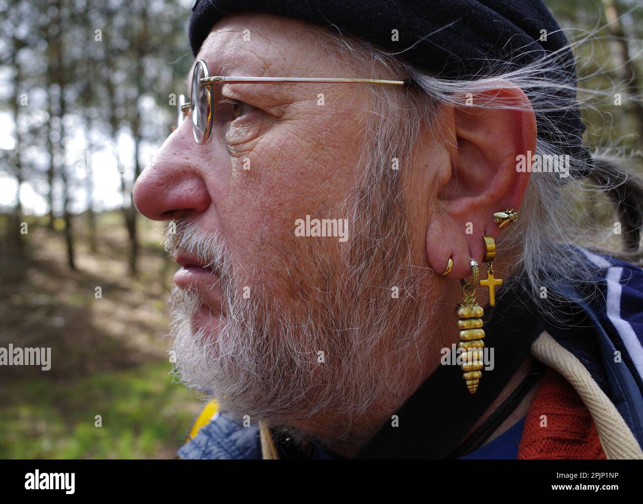 A special earring combination: a normal one, the tail of an rattlesnake ...