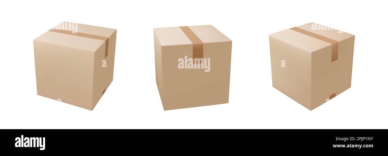 Delivery box set on isolated background. Cardboard or carton realistic ...